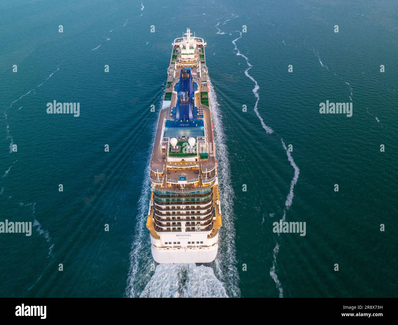 Britannia is a cruise ship of the P&O Cruises fleet. aerial view ...
