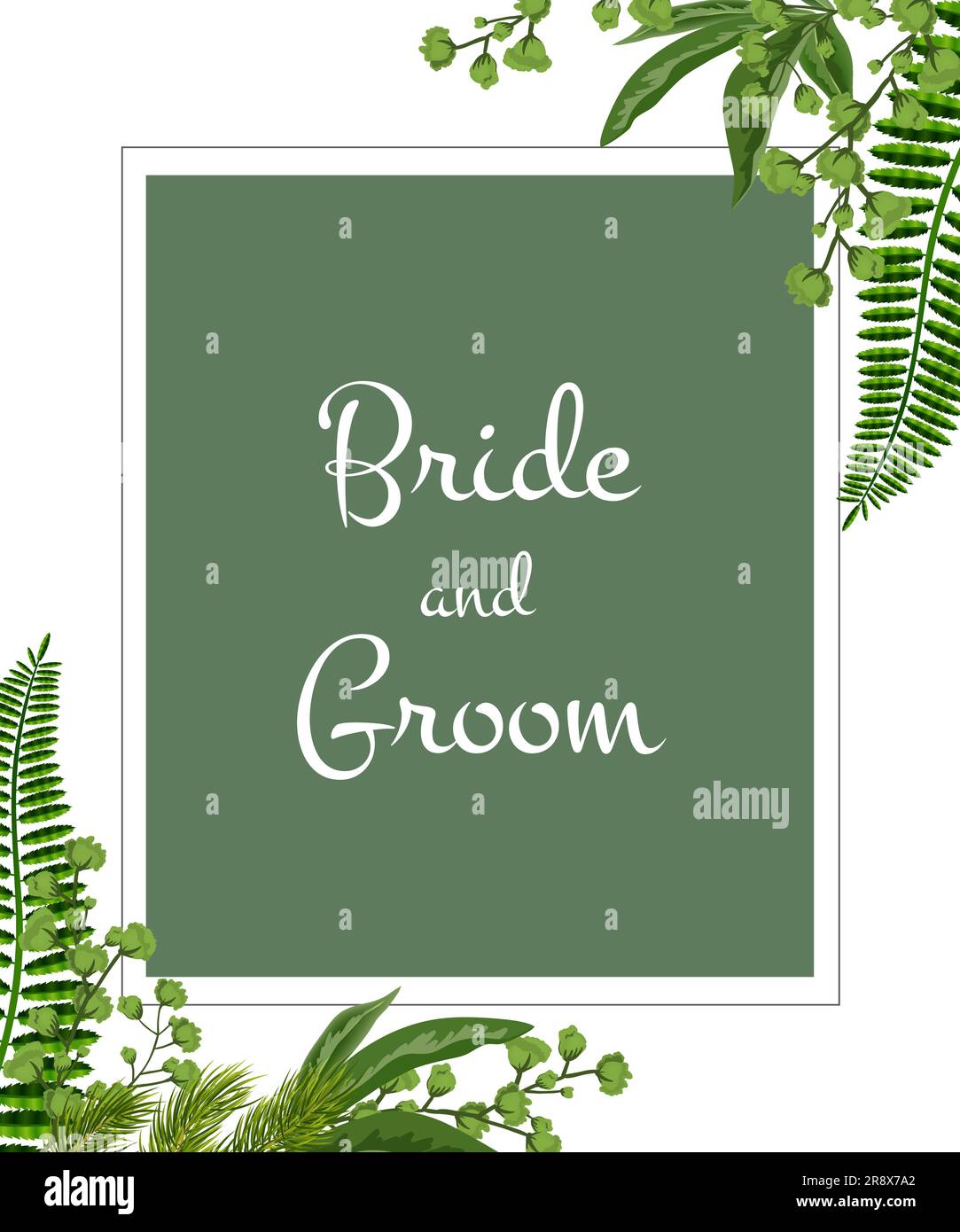 Wedding invitation. Bride and groom lettering with greenery Stock ...