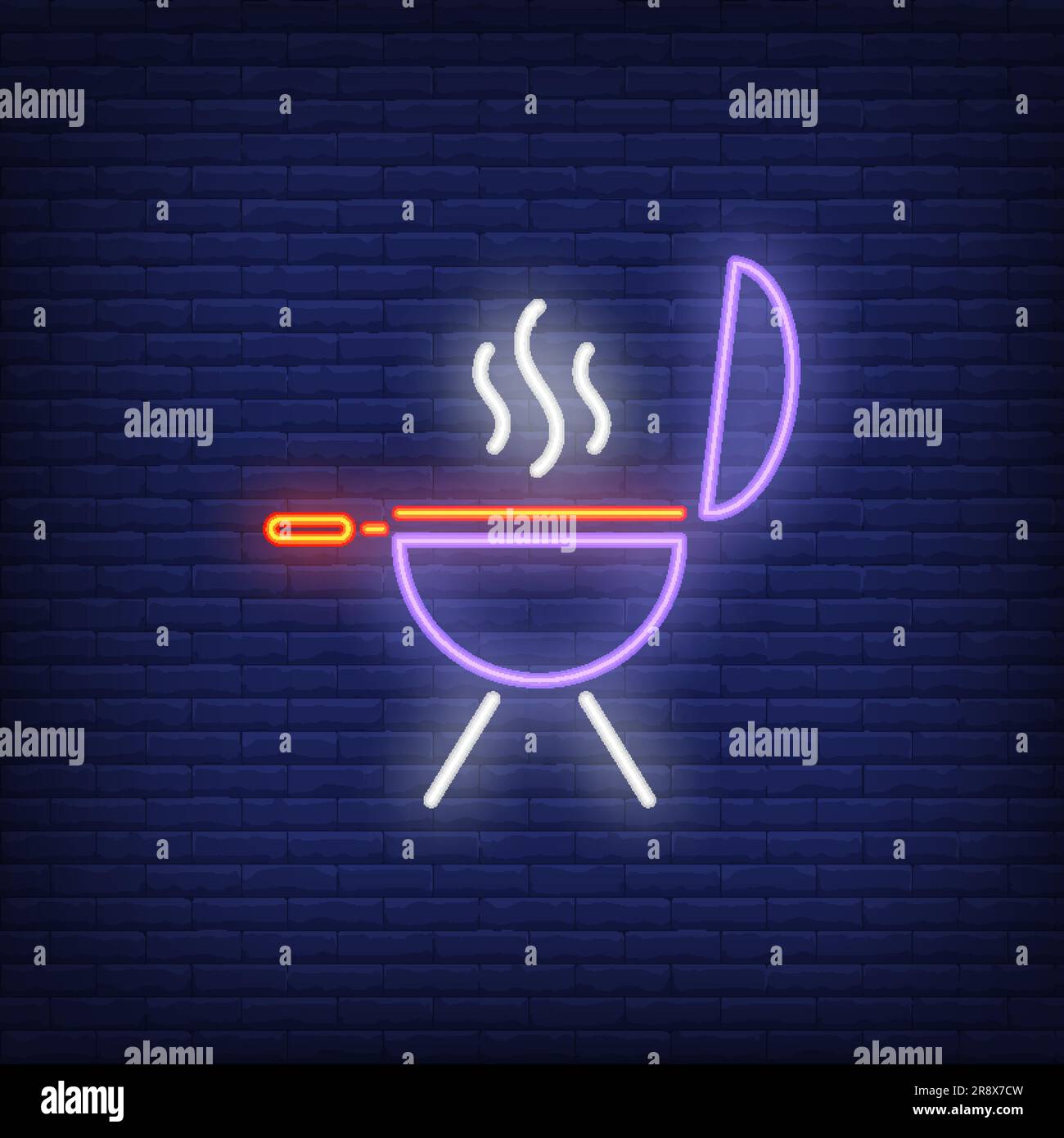Barbeque grill on brick background. Neon style illustration Stock ...
