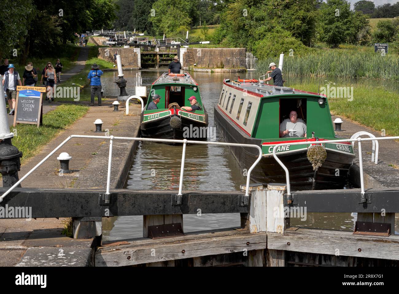 Hatton Locks or Hatton Flight with navigating narrow boats at Grand ...