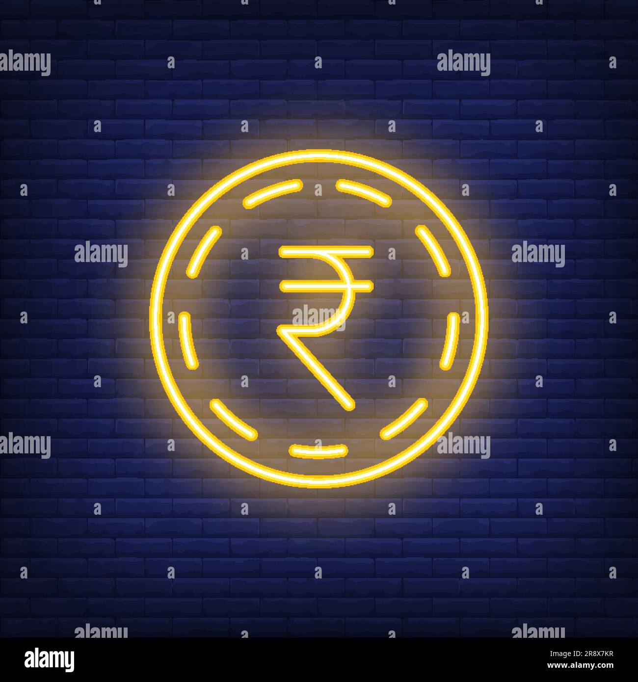 Rupee coin on brick background. Neon style illustration Stock Vector ...