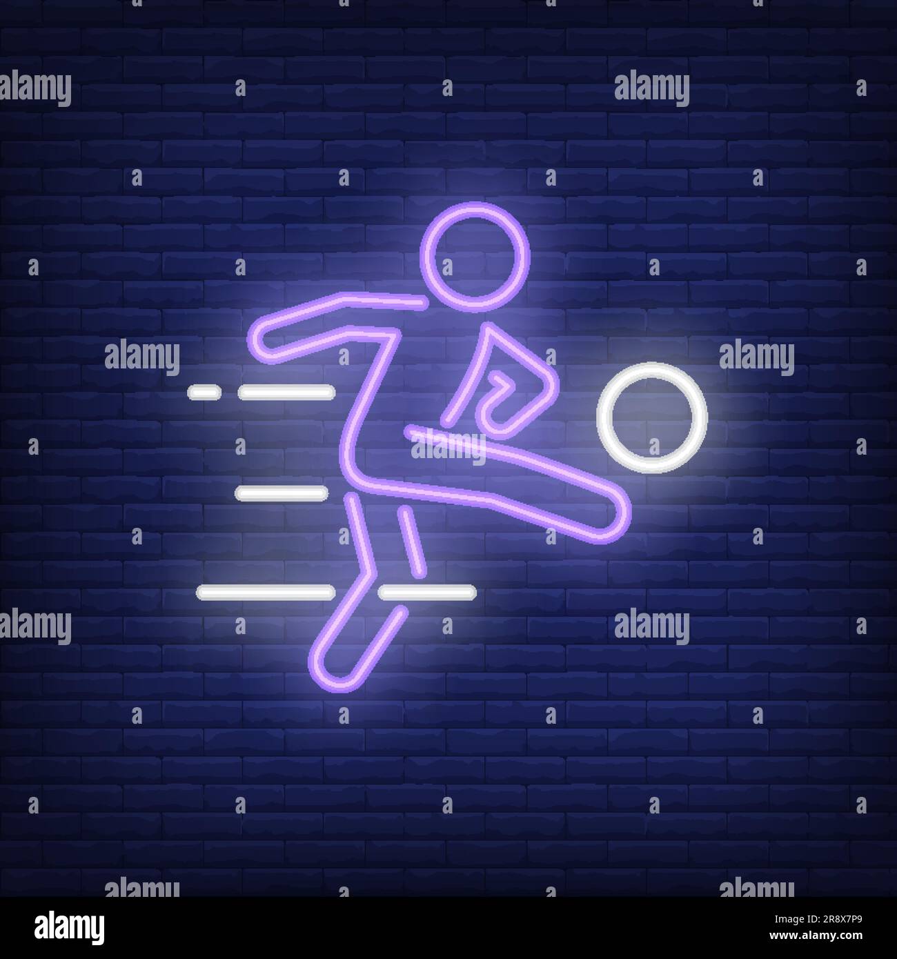 Soccer player kicking ball on brick background. Neon style Stock Vector ...