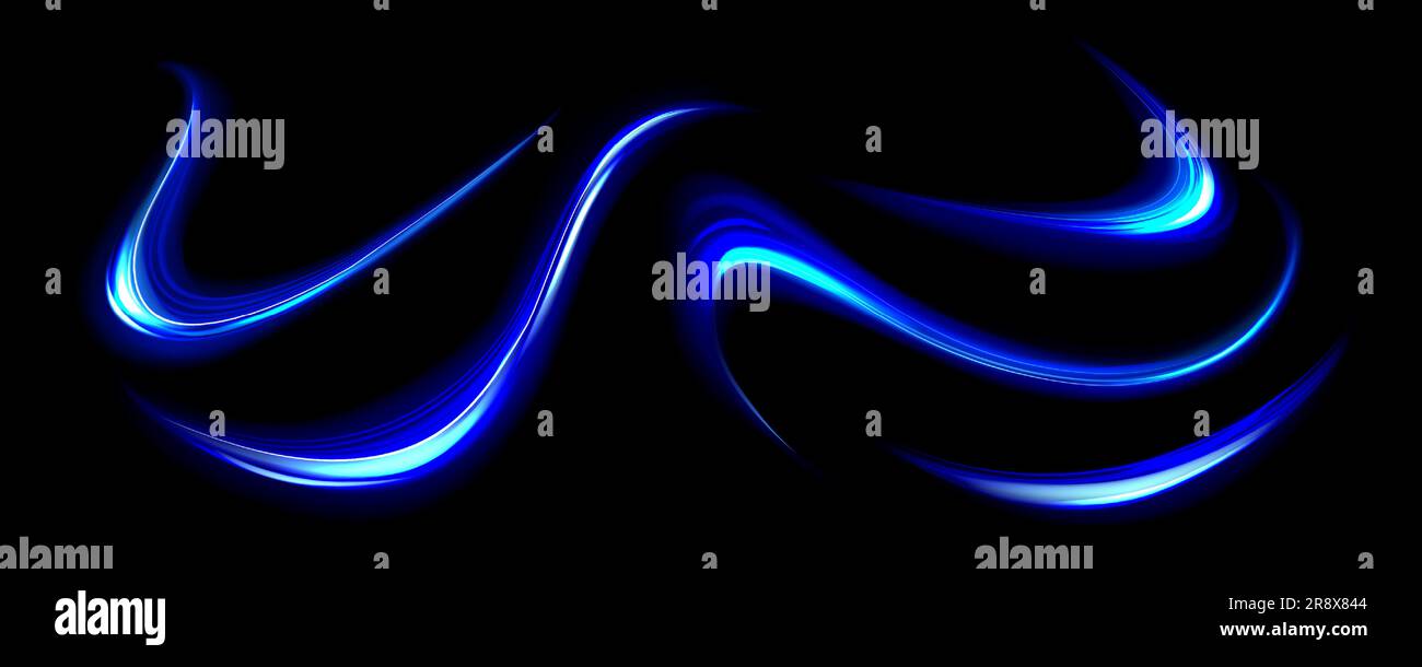 Blue light lines, effect of speed motion trails. Abstract streaks of fast flash movement ...