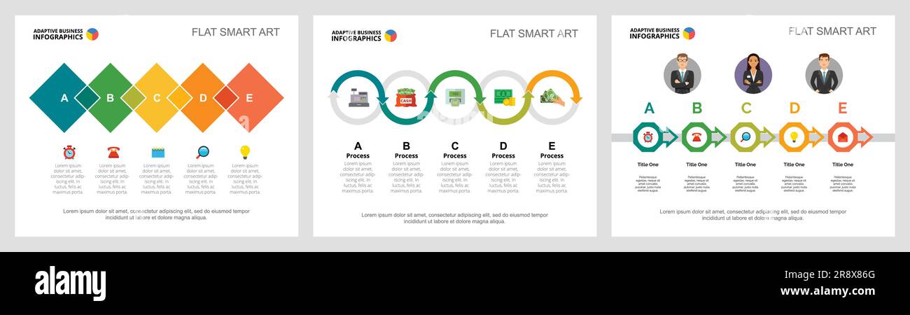Colorful workflow or strategy concept infographic charts set Stock ...