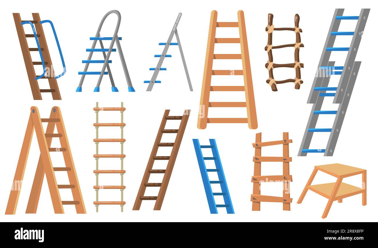 Metal and wooden ladders flat clip illustration art set Stock Vector ...