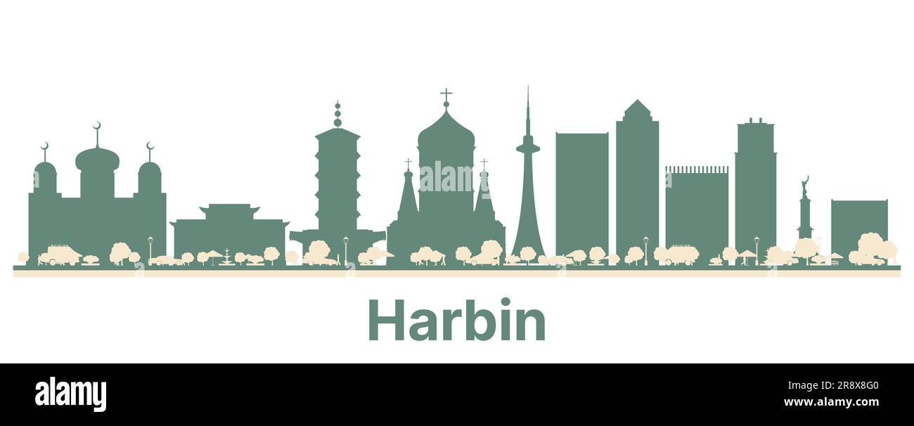 Abstract Harbin China City Skyline with Color Buildings. Vector ...