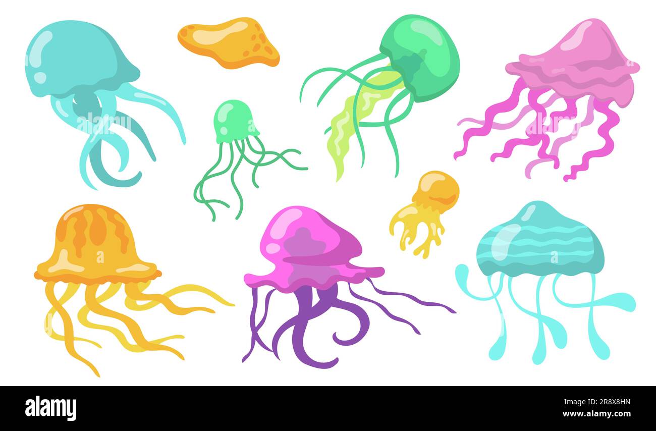 Cartoon swimming jellyfish set Stock Vector Image & Art - Alamy