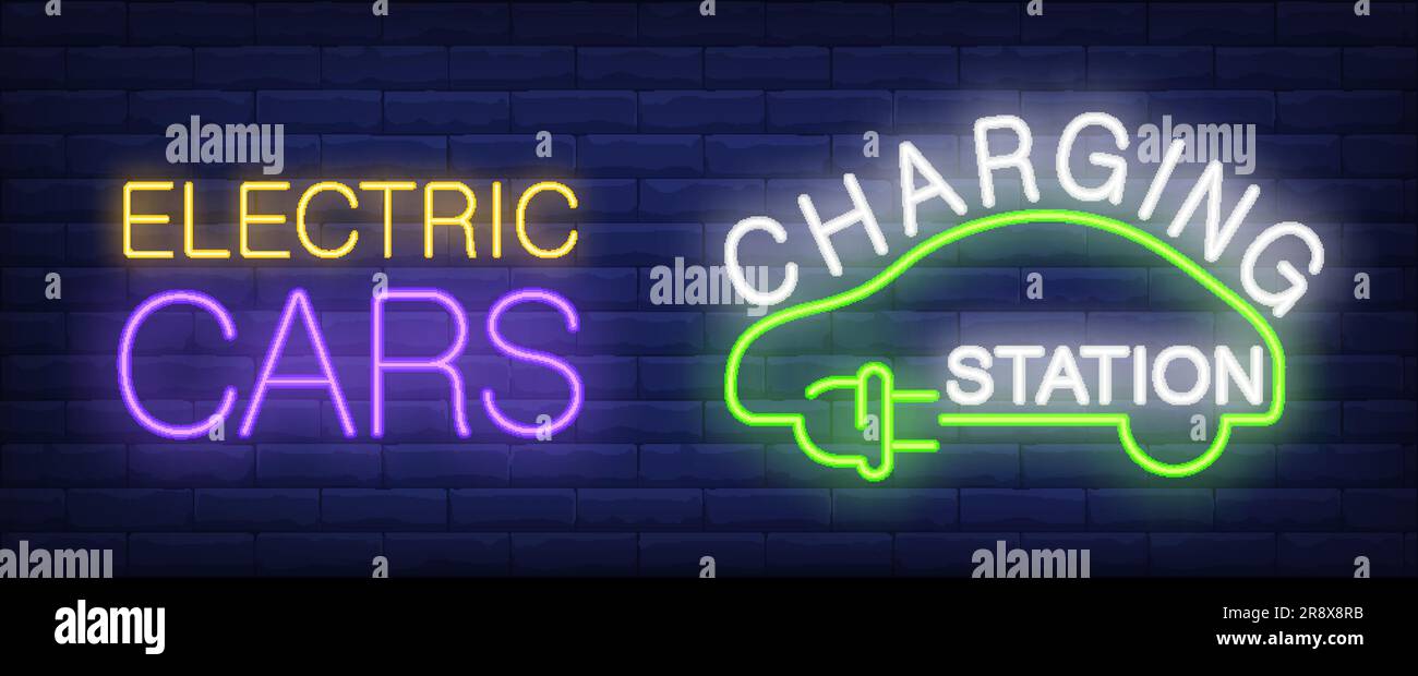 Electric cars charging station neon sign Stock Vector Image & Art - Alamy