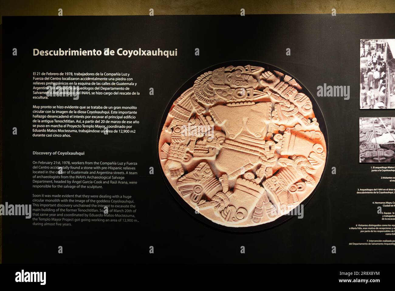 Information display about Coyolxauhqui, archaeological site and museum ...