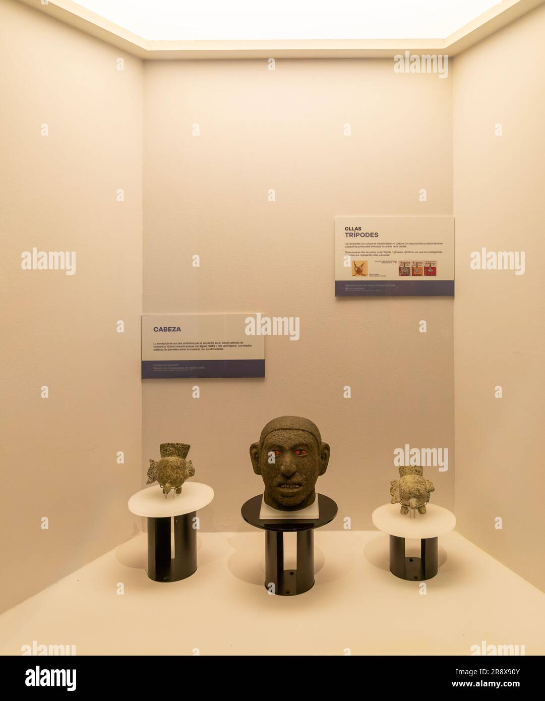 Carved stone head and tripod jars, archaeological site and museum of ...