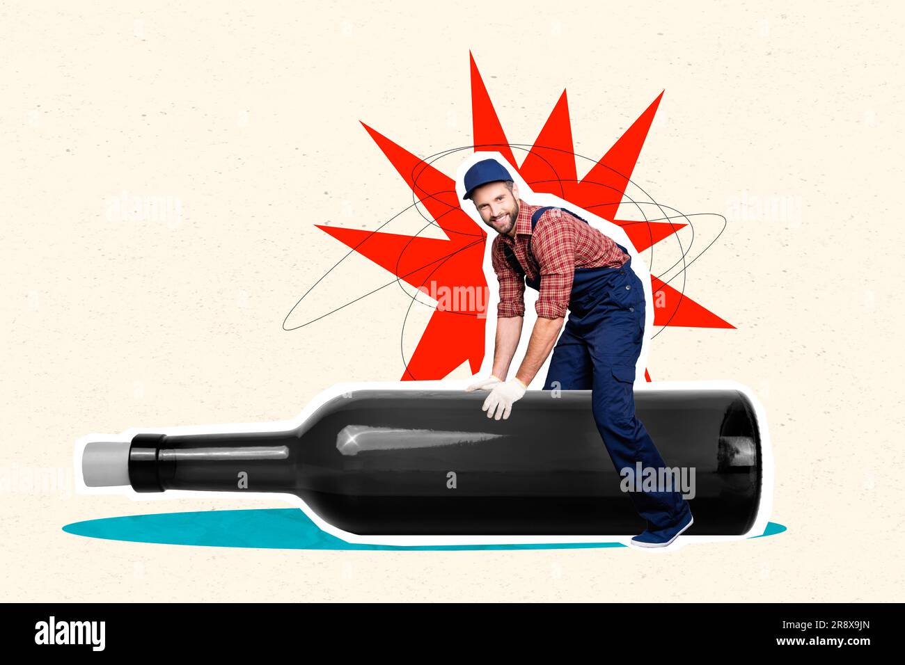 Photo collage template illustration alcoholic funny mechanic worker man ...