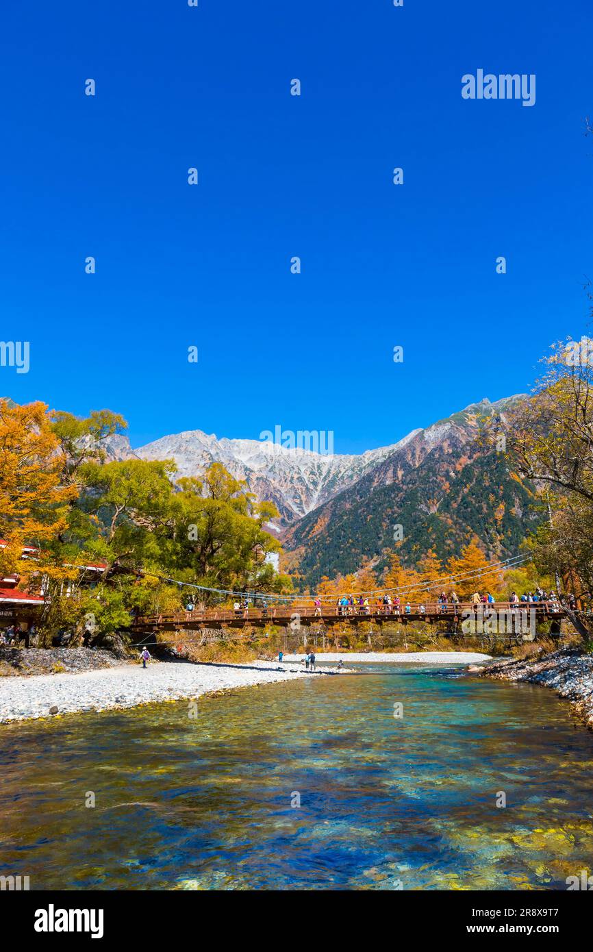 Azusa River, Kappa-bashi Bridge and Hotaka mountain range Stock Photo ...