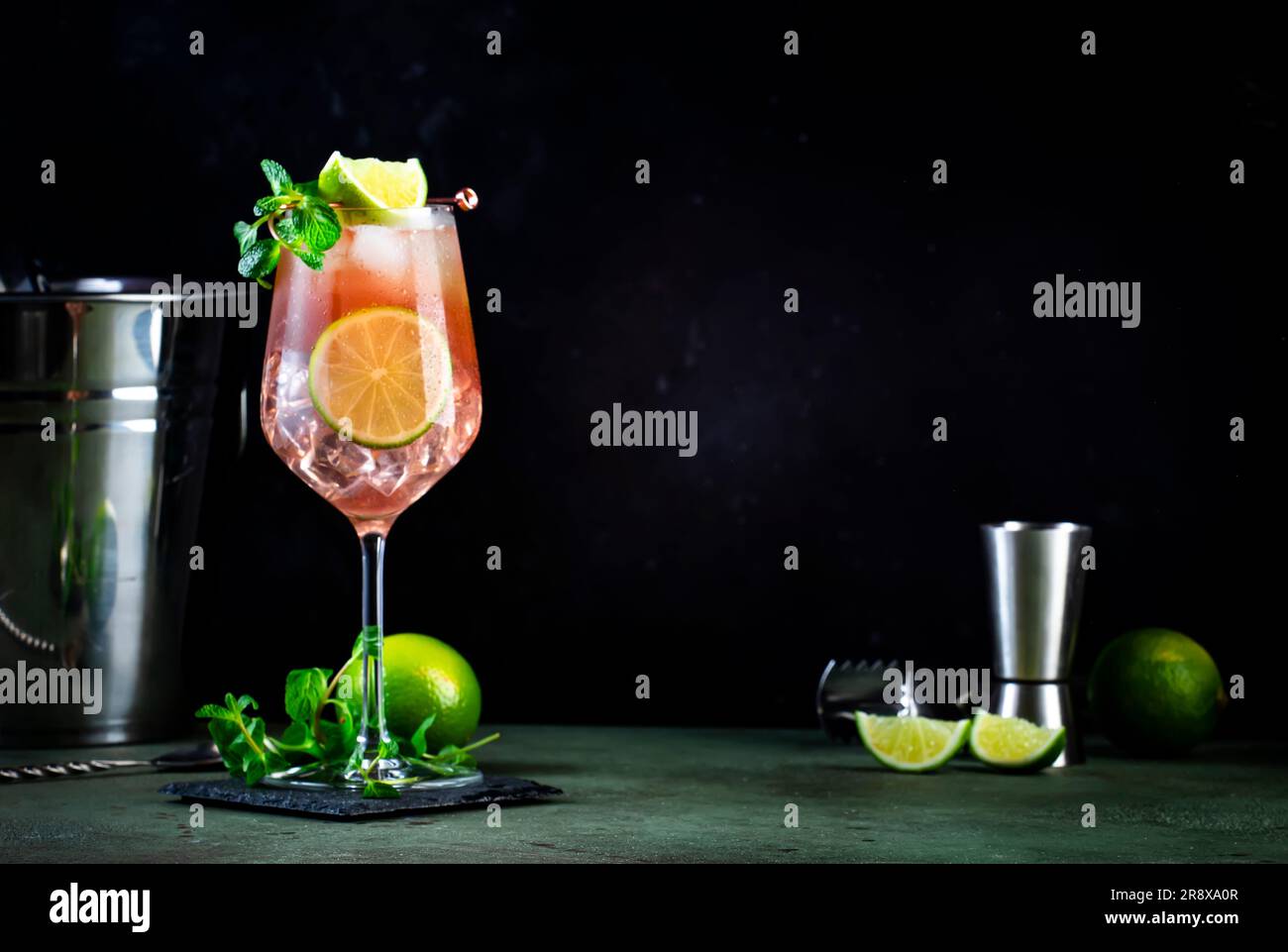 French mule, alcoholic cocktail drink with vodka, orange, lime, ginger ...