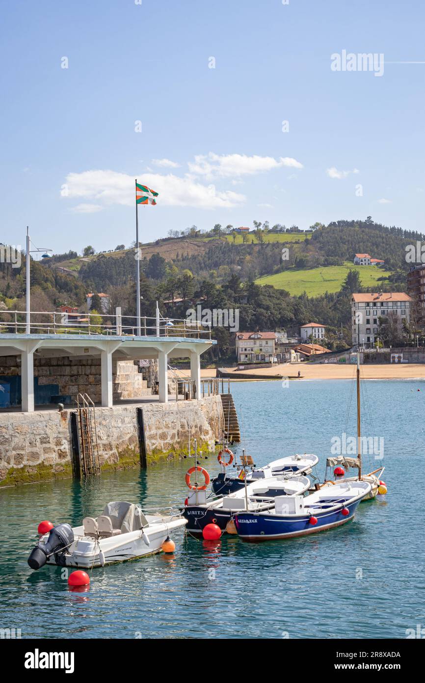 Lekeitio, Spain - 30 March 2023: Part of the port with anchored boats ...