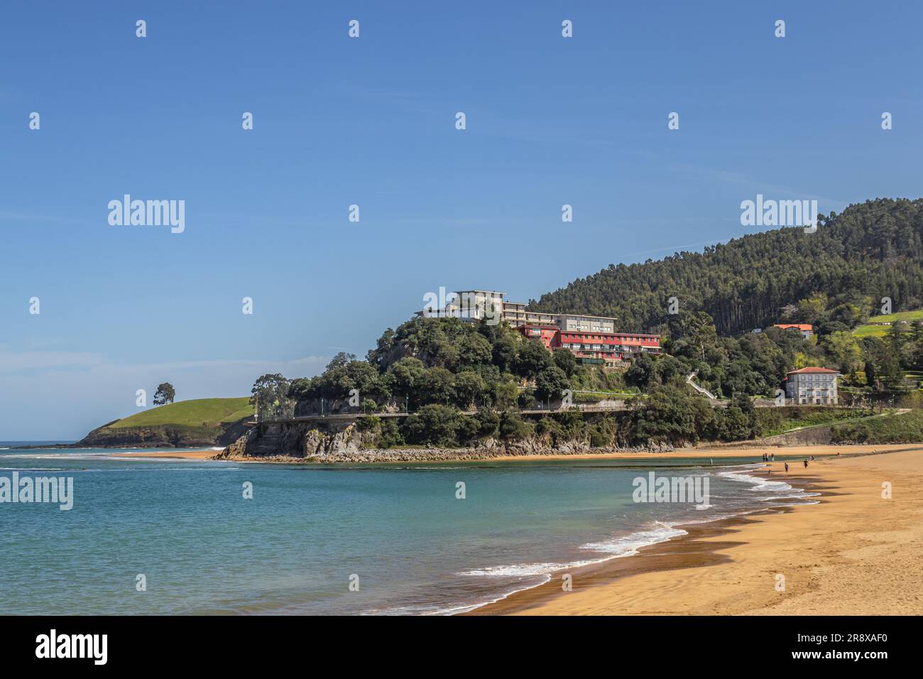 Lekeitio beach in Basque country, hills and forests around Stock Photo ...