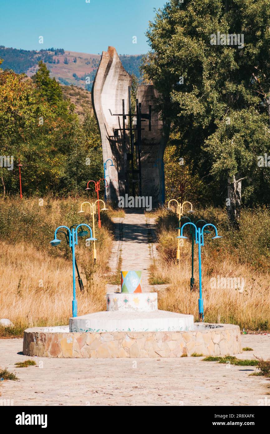 Monument to the Šar Mountains Partisan Unit, a colorful, but overgrown ...