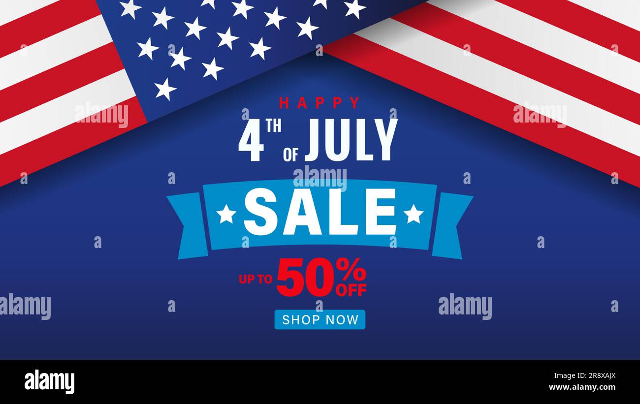 Happy 4th of July, Sale promotion banner template with flags and ribbon ...