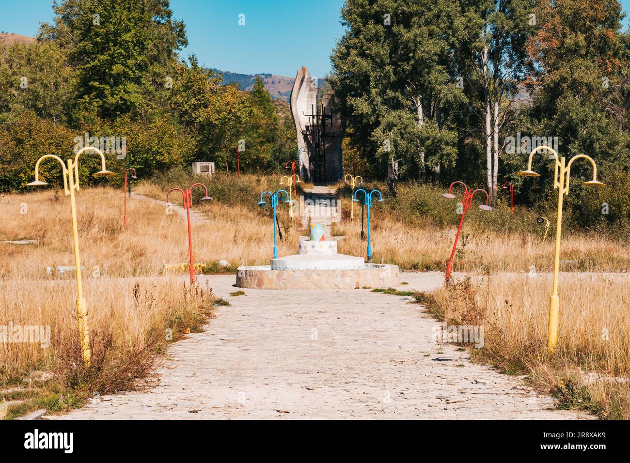 Monument to the Šar Mountains Partisan Unit, a colorful, but overgrown ...