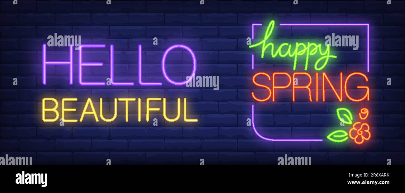 Happy spring neon sign Stock Vector Image & Art - Alamy