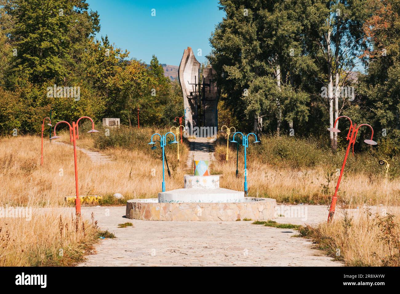 Monument to the Šar Mountains Partisan Unit, a colorful, but overgrown ...