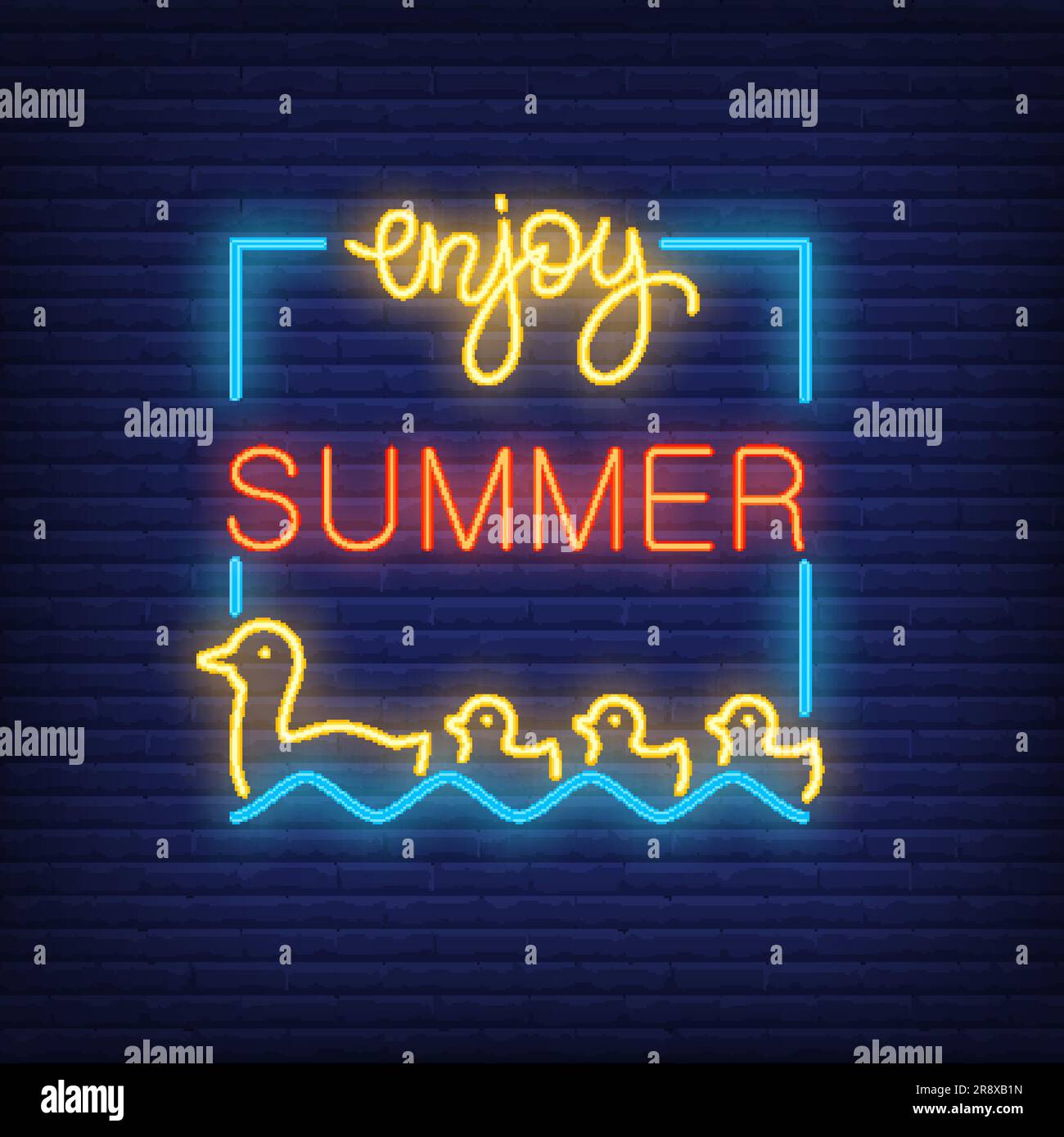 Enjoy summer neon text in frame with swimming duck Stock Vector Image ...