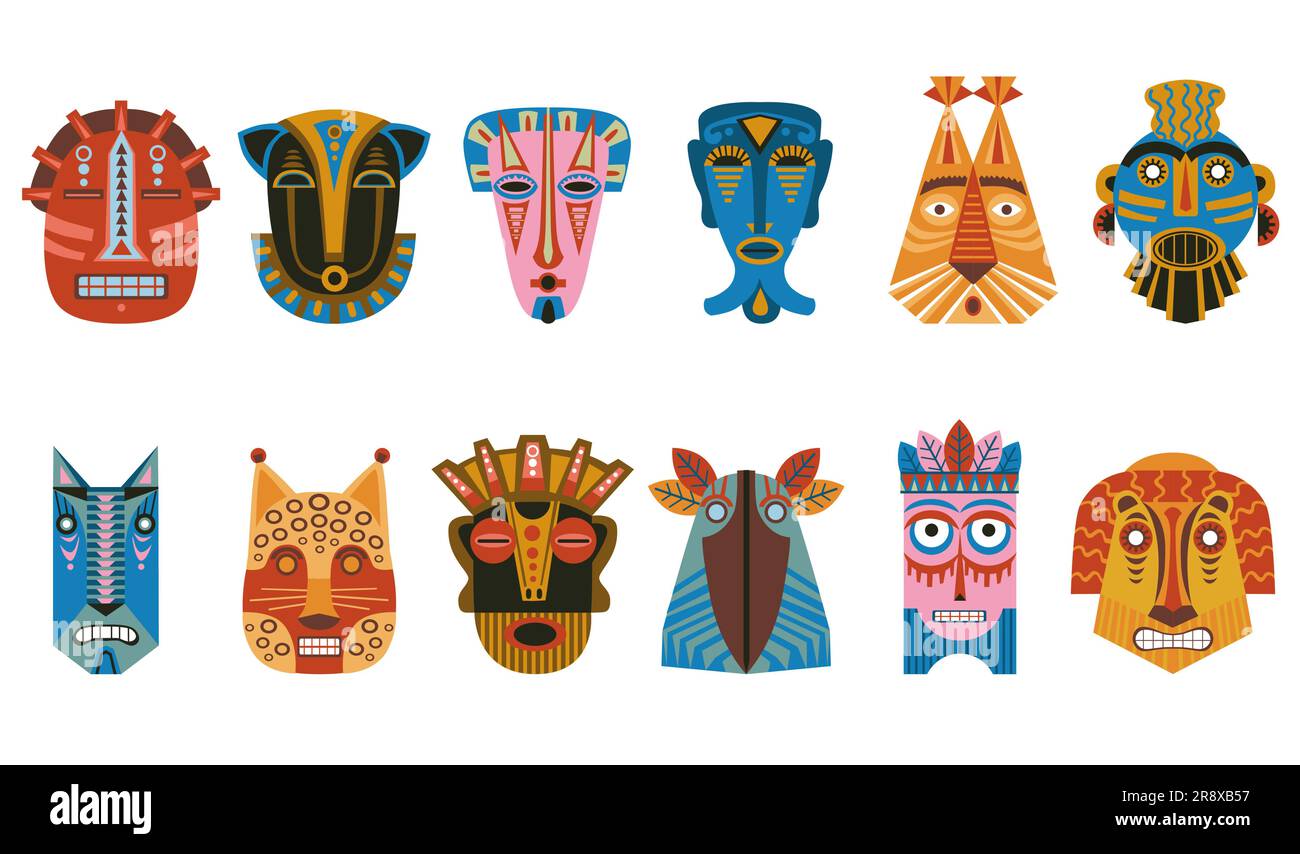 Traditional ritual masks flat icon kit Stock Vector Image & Art - Alamy