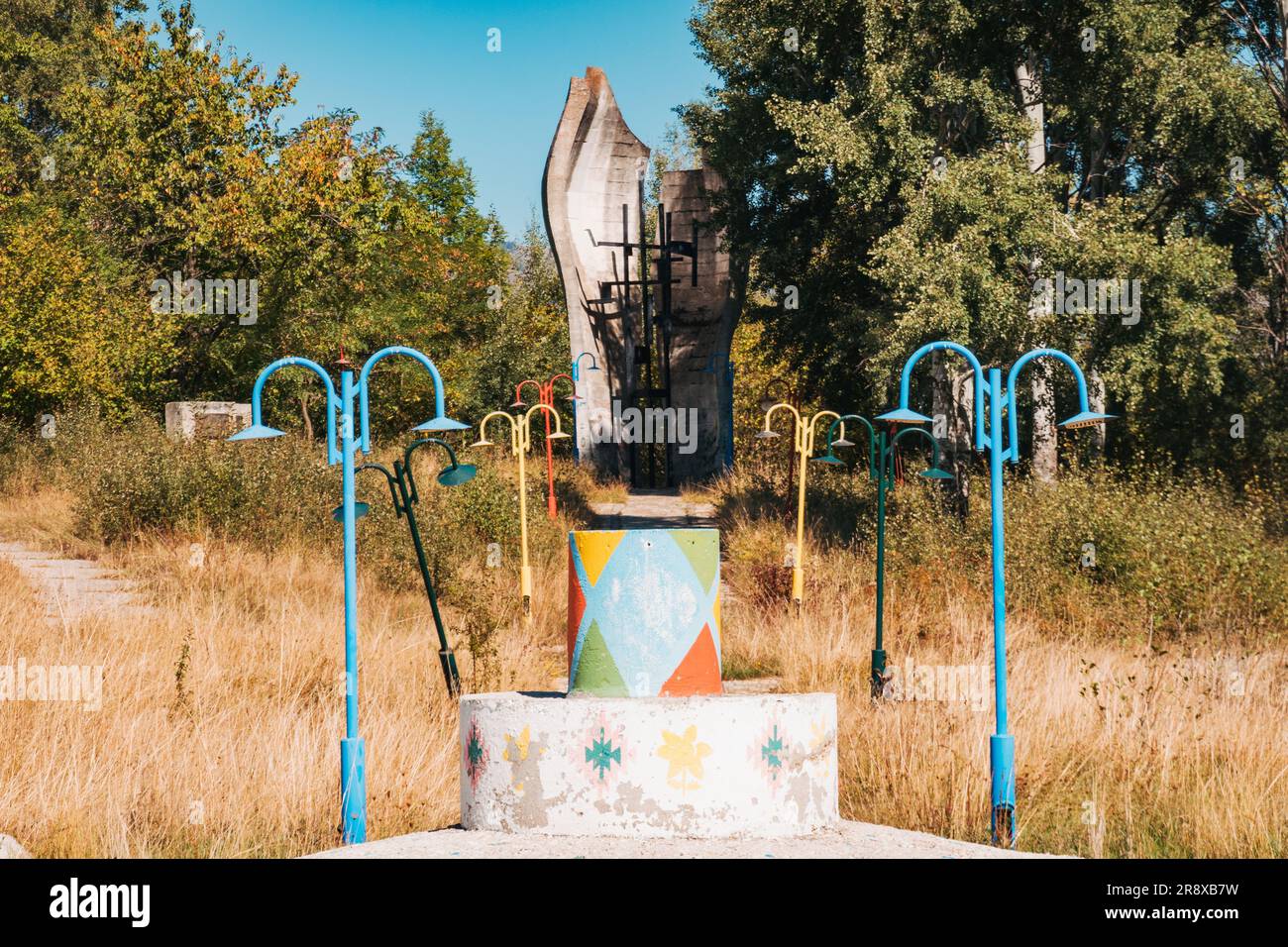 Monument to the Šar Mountains Partisan Unit, a colorful, but overgrown ...