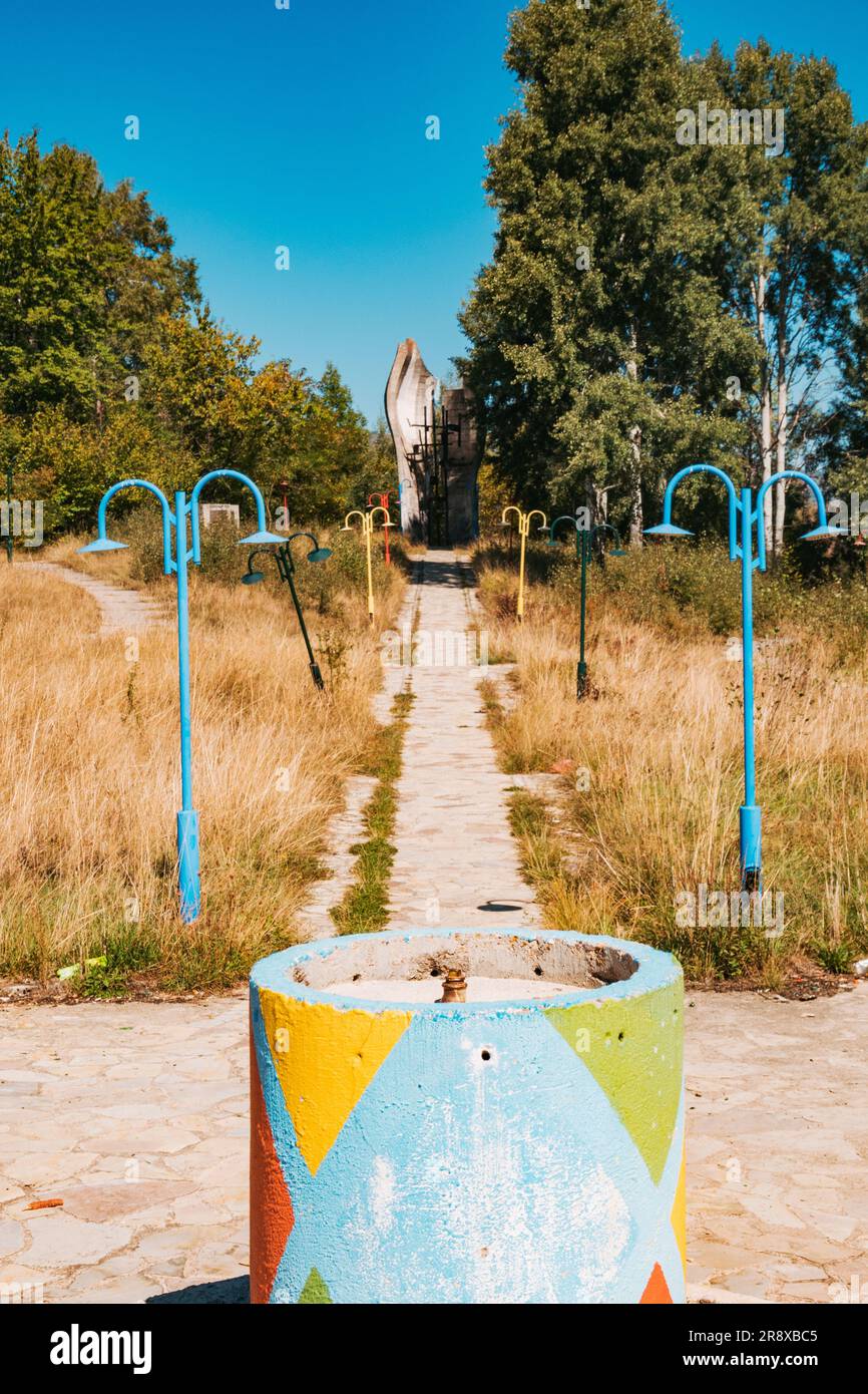 Monument to the Šar Mountains Partisan Unit, a colorful, but overgrown ...