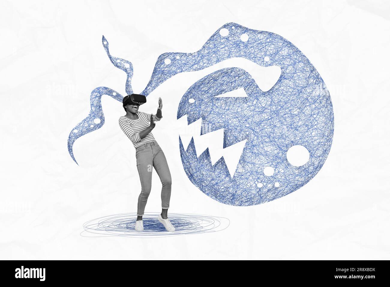 Collage poster picture of crazy funky girl watching horror movie ...