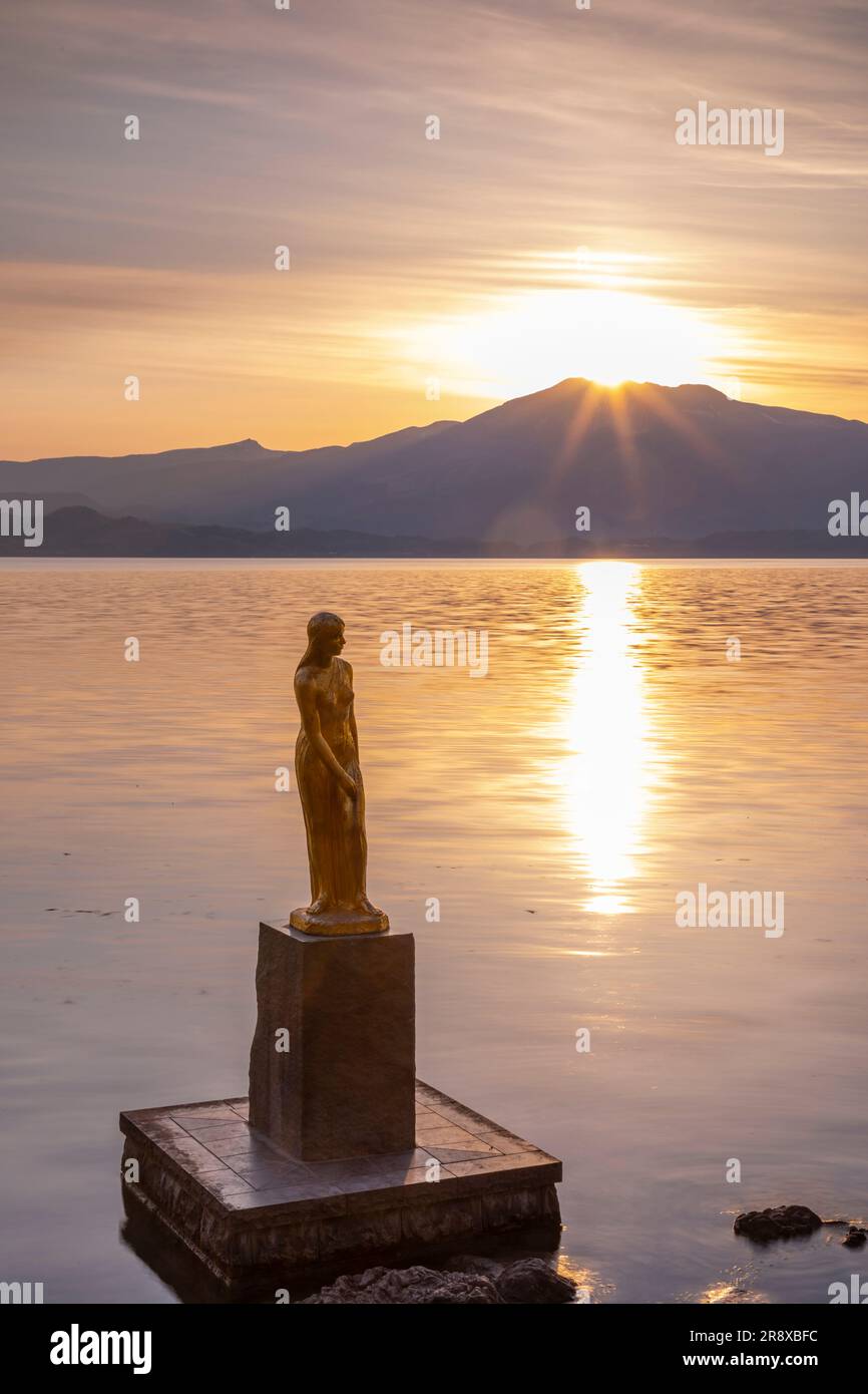 Morning Tatsuko Statue and Lake Tazawa Stock Photo - Alamy