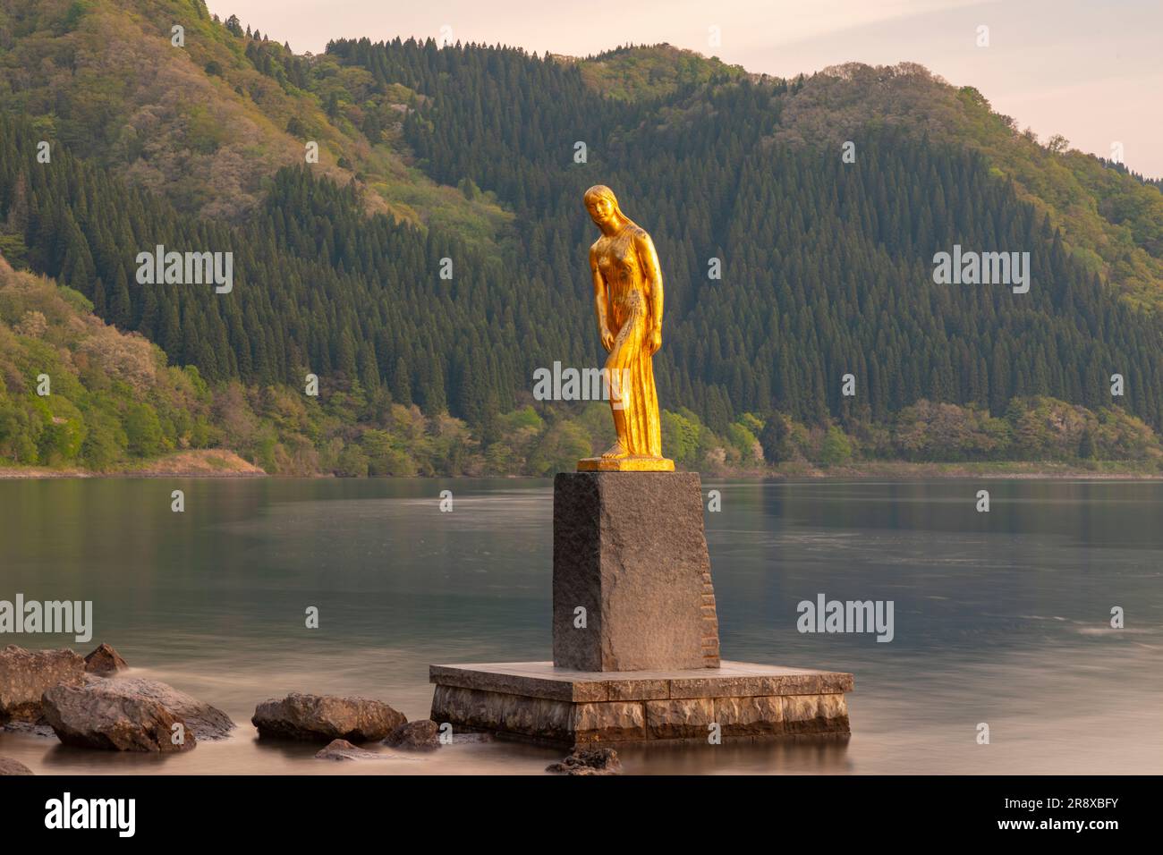 Morning Tatsuko Statue and Lake Tazawa Stock Photo - Alamy