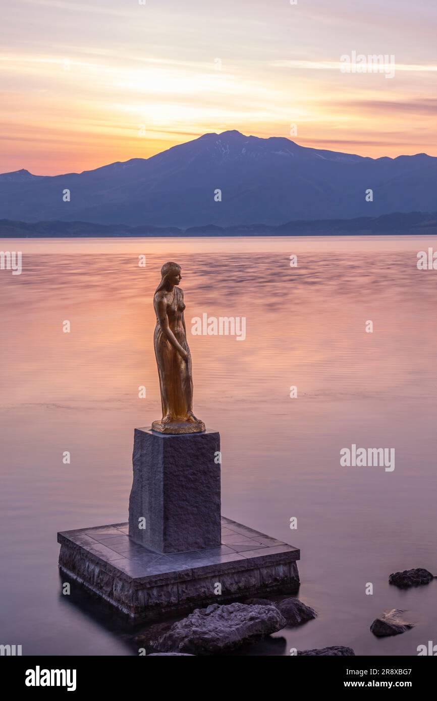 Morning Tatsuko Statue and Lake Tazawa Stock Photo - Alamy