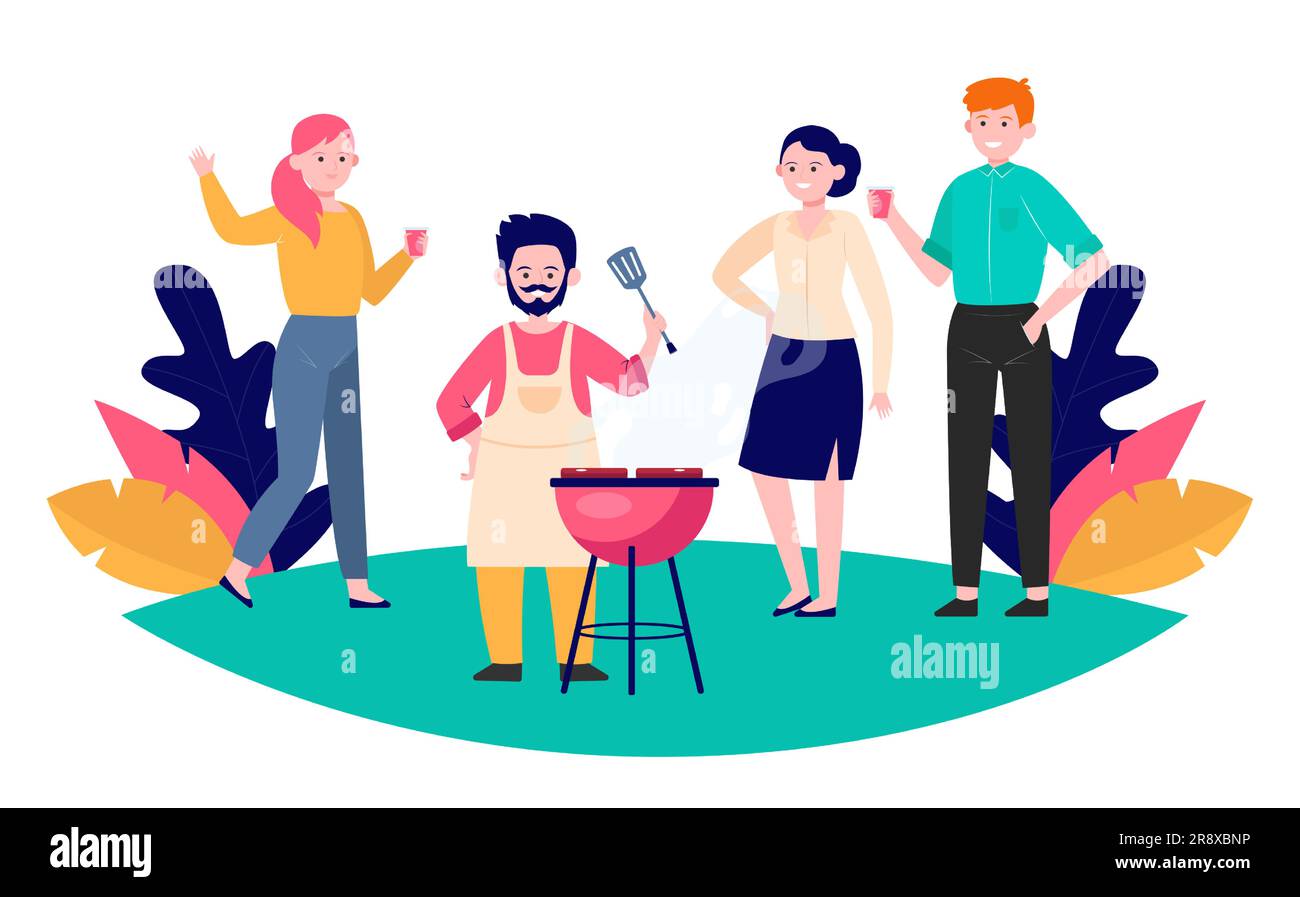 Happy friends enjoying barbecue party Stock Vector Image & Art - Alamy