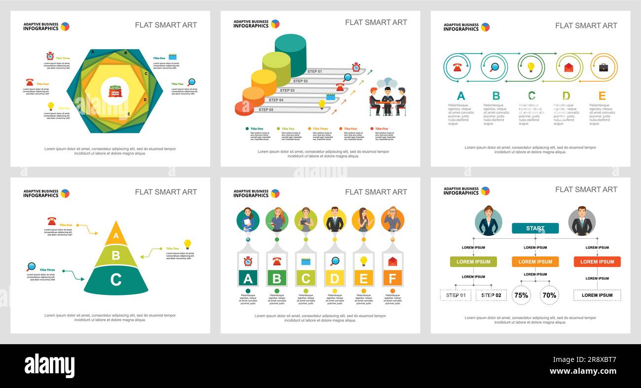 Colorful smart art charts set for presentation slide templates Stock ...