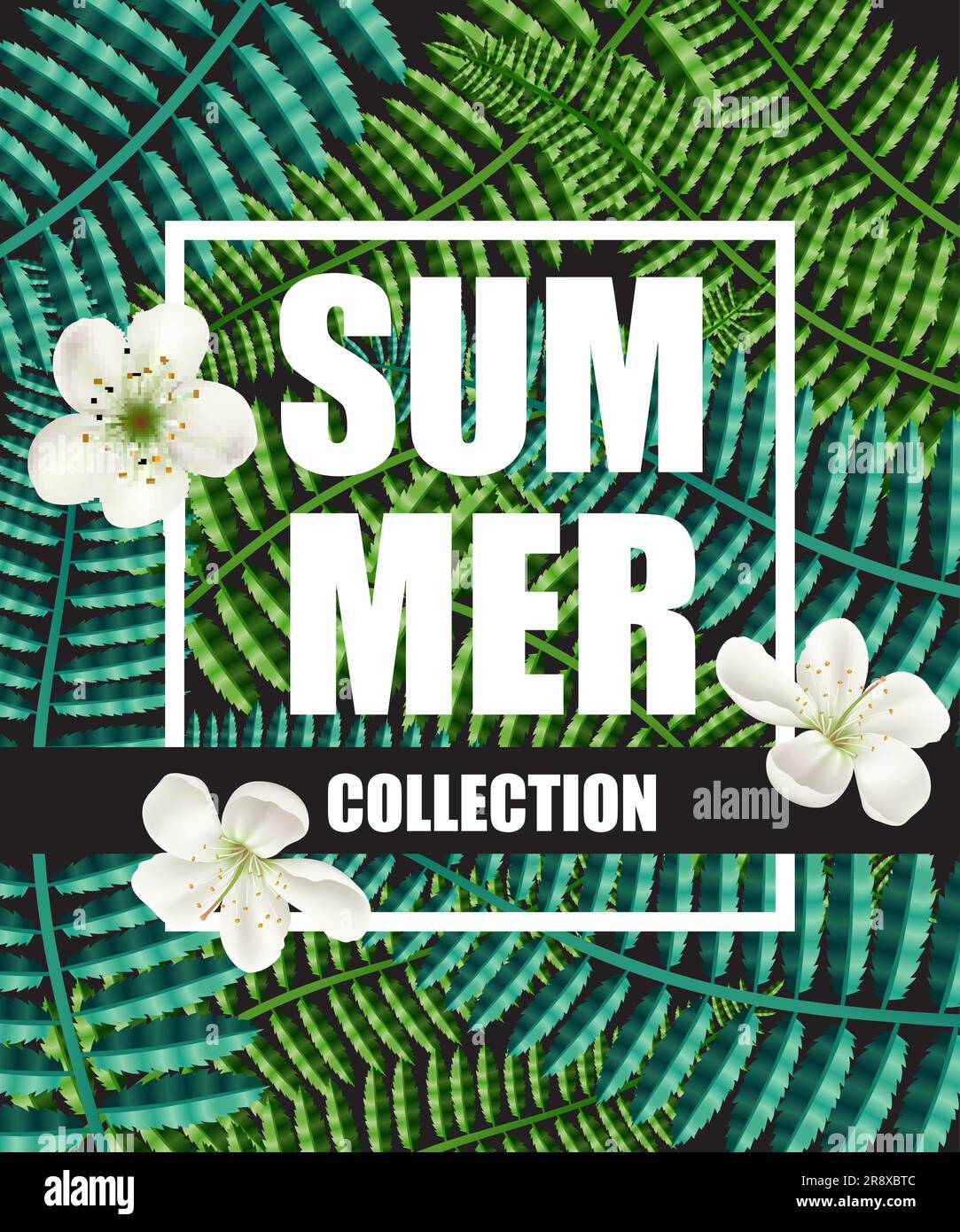 Summer collection green poster design with blossoms Stock Vector Image ...