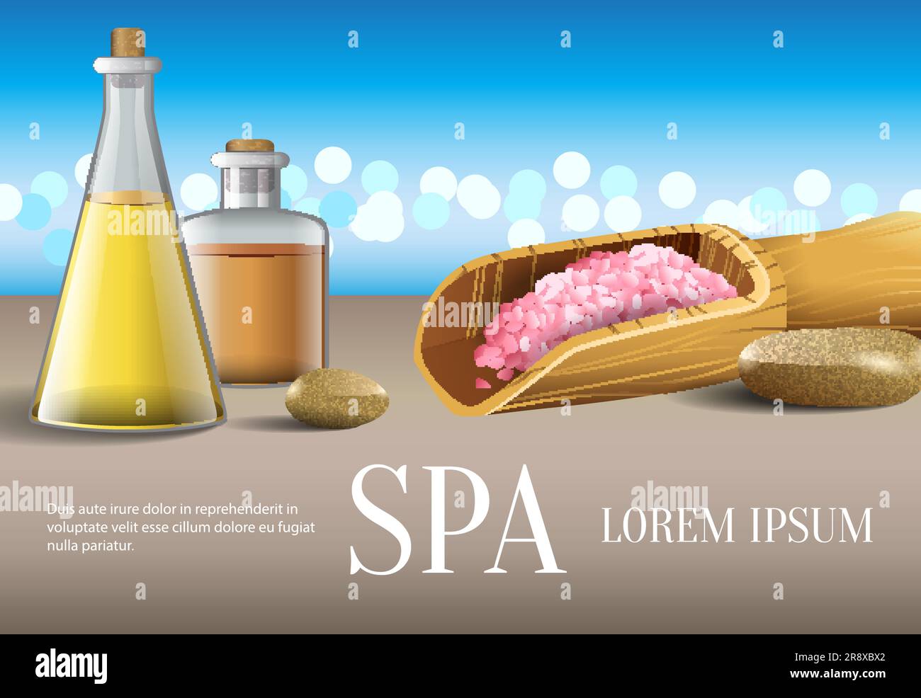 Spa lettering, two bottles with oil and pink salt Stock Vector Image ...