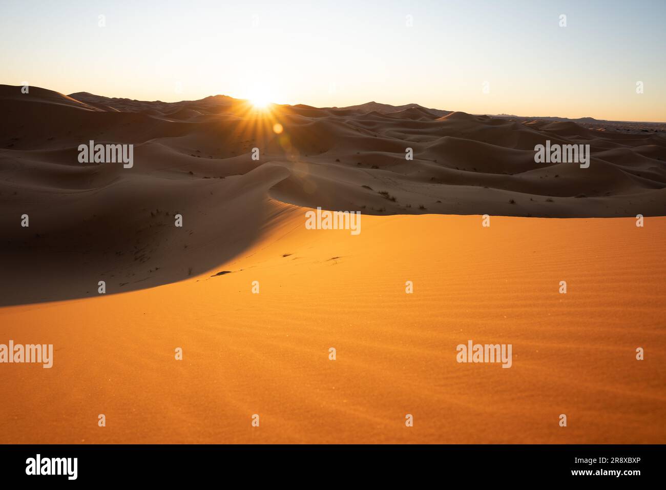 A breathtaking view of a desert landscape as the sun sets behind the ...