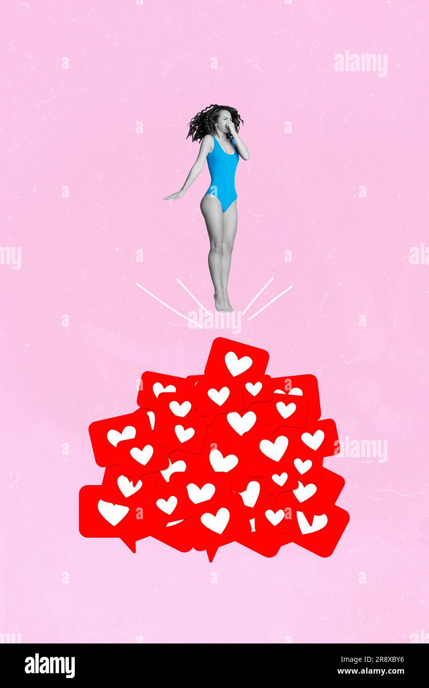 3d retro abstract creative artwork template collage of young female ...