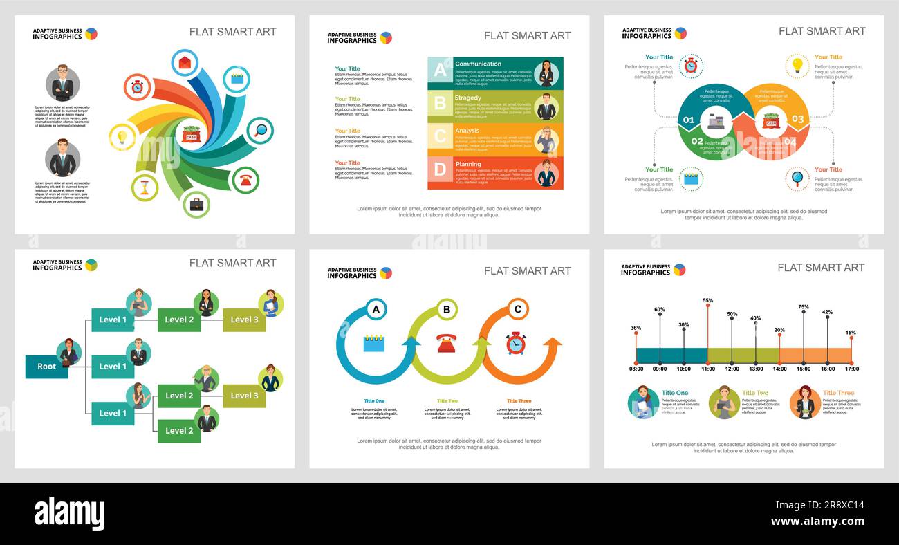 Colorful strategy charts set for presentation slide templates Stock ...