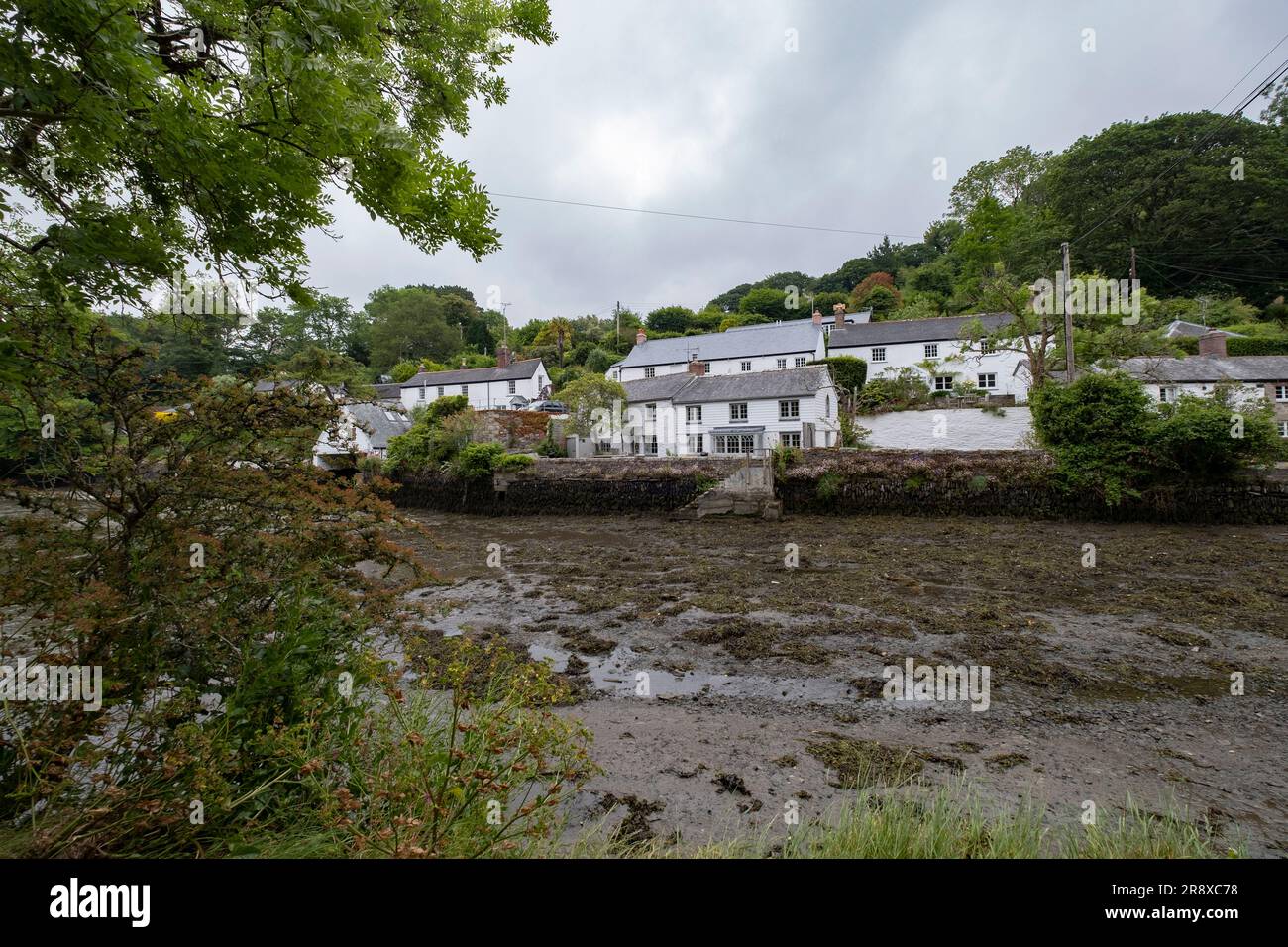 View of the fishing village of Helford in Cornwall, England and the ...