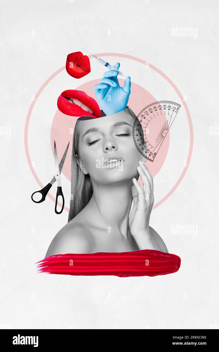 Vertical creative collage image of young female spa salon procedure ...