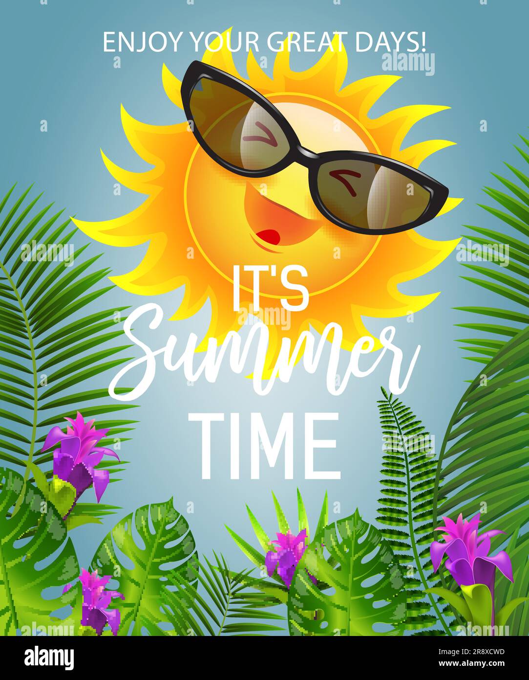 It is summer time lettering with smiling sun in sunglasses Stock Vector ...