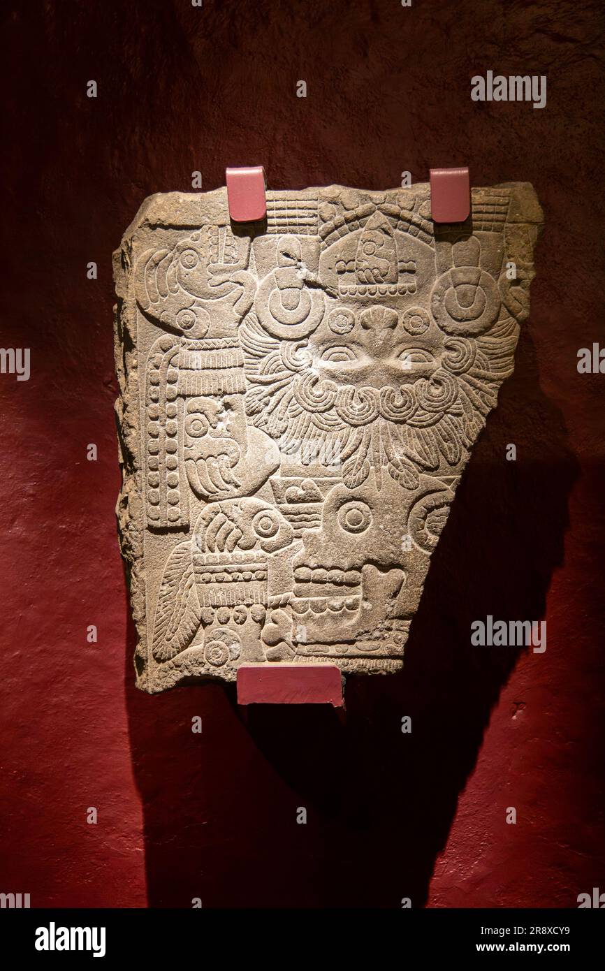 Bas relief carved stone representing Tlaltecuhtli female god of Earth ...