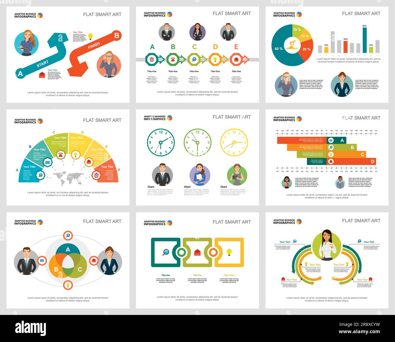 Colorful strategy or planning concept infographic charts set Stock ...