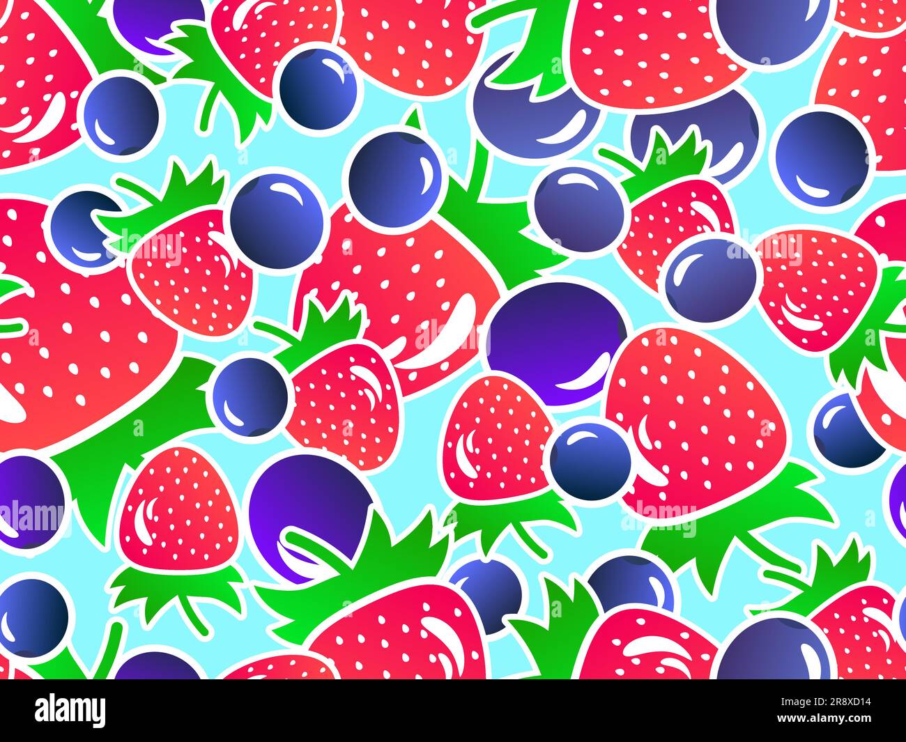 Strawberries and blueberries seamless pattern. Summer berry mix with ...
