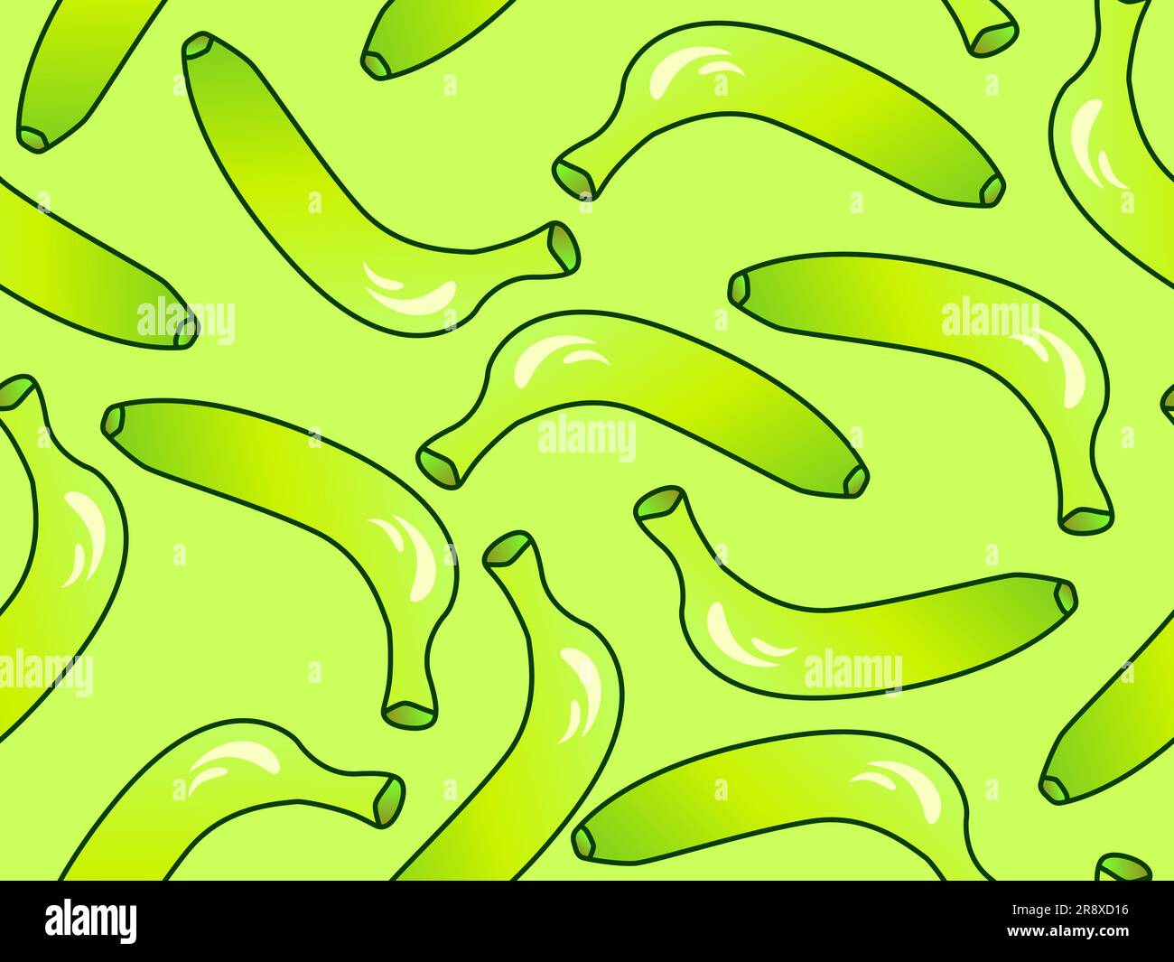 Gradient green bananas seamless pattern. 3d bananas with black stroke ...