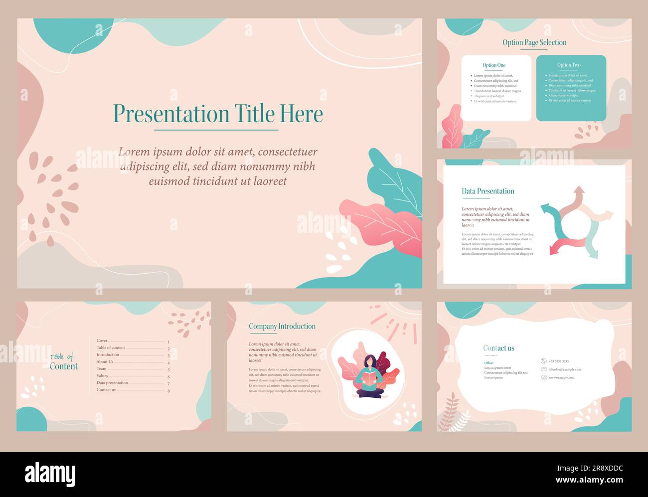Presentation template peach leaf floral pastel art illustration cover ...