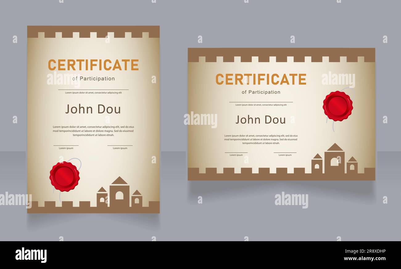 History workshop participation certificate design templates set Stock ...