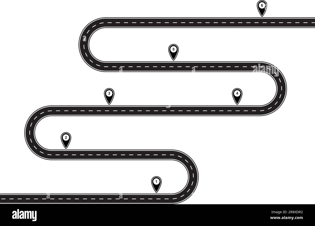 Road trip route. Winding road with pin pointers, vector illustration ...