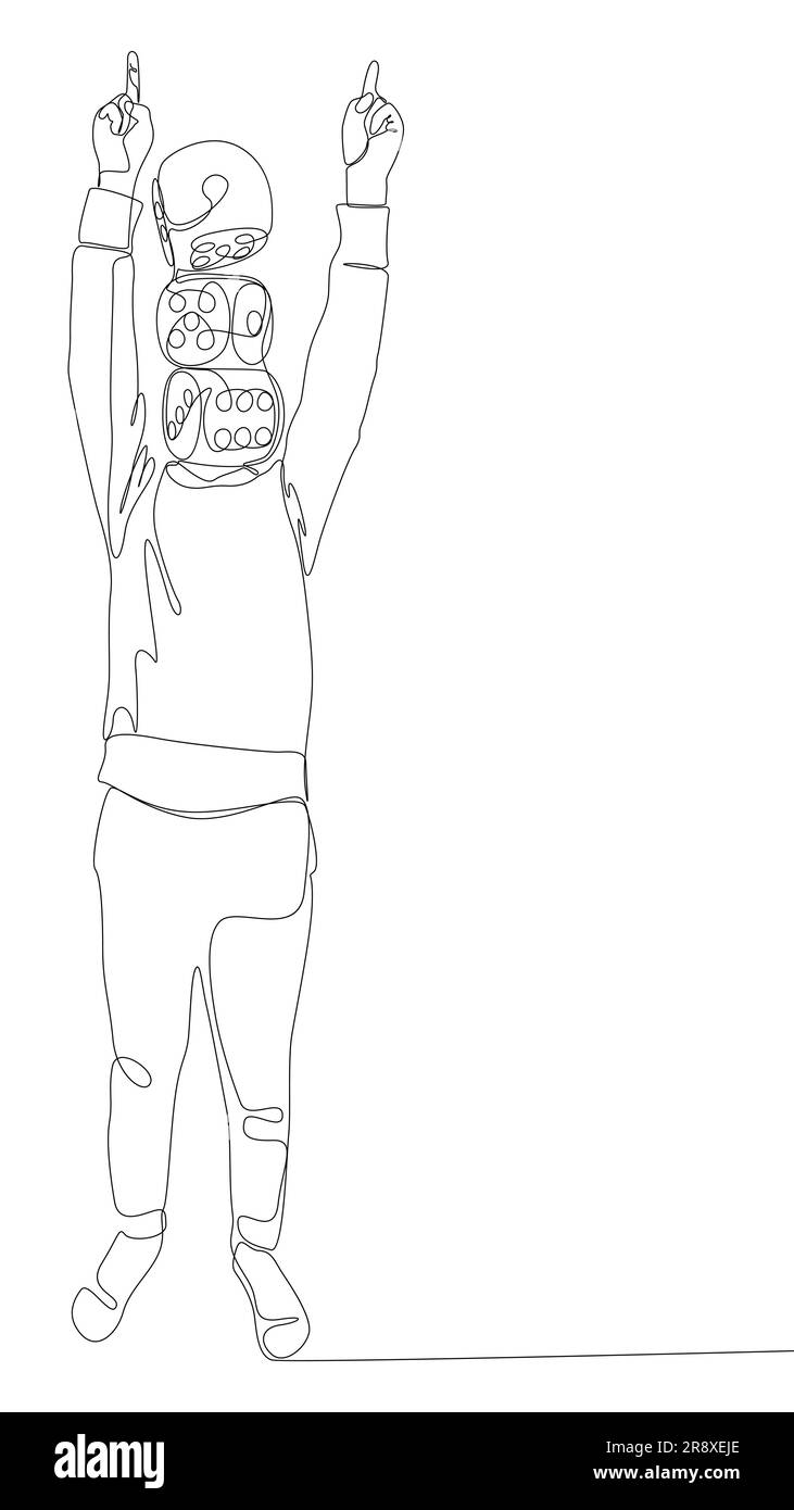 One continuous line of Man pointing with dice as his head, symbol of ...